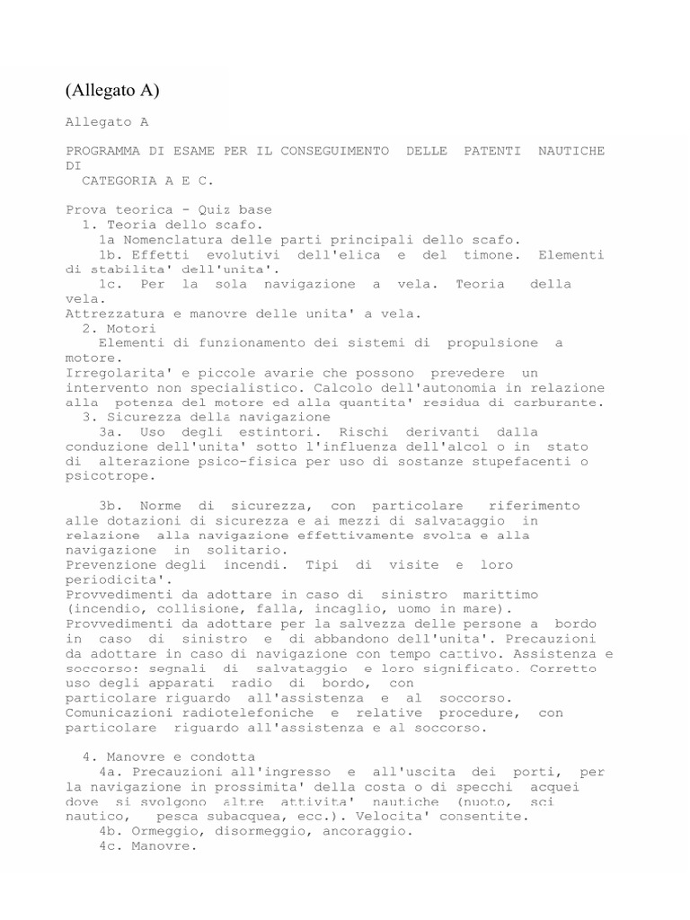 PROGRAMMA ESAMI PATENTE NAUTICA CATEGORIA - A - Entro 12 Miglia e Senza Limiti | PDF