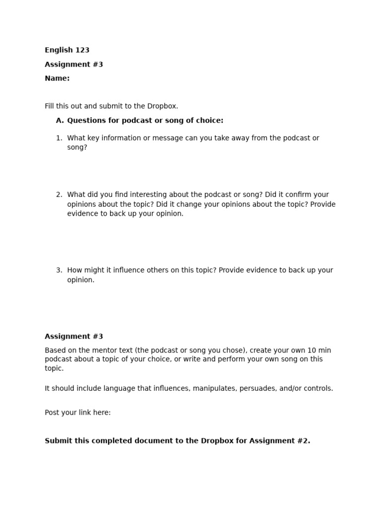 English 123 Assignment 3 (1) | PDF