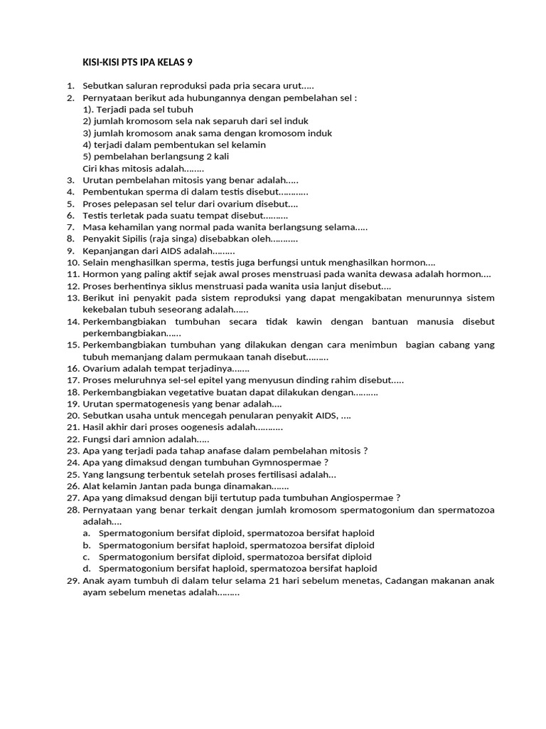Kisi Kisi Ipa Kelas 9 | PDF