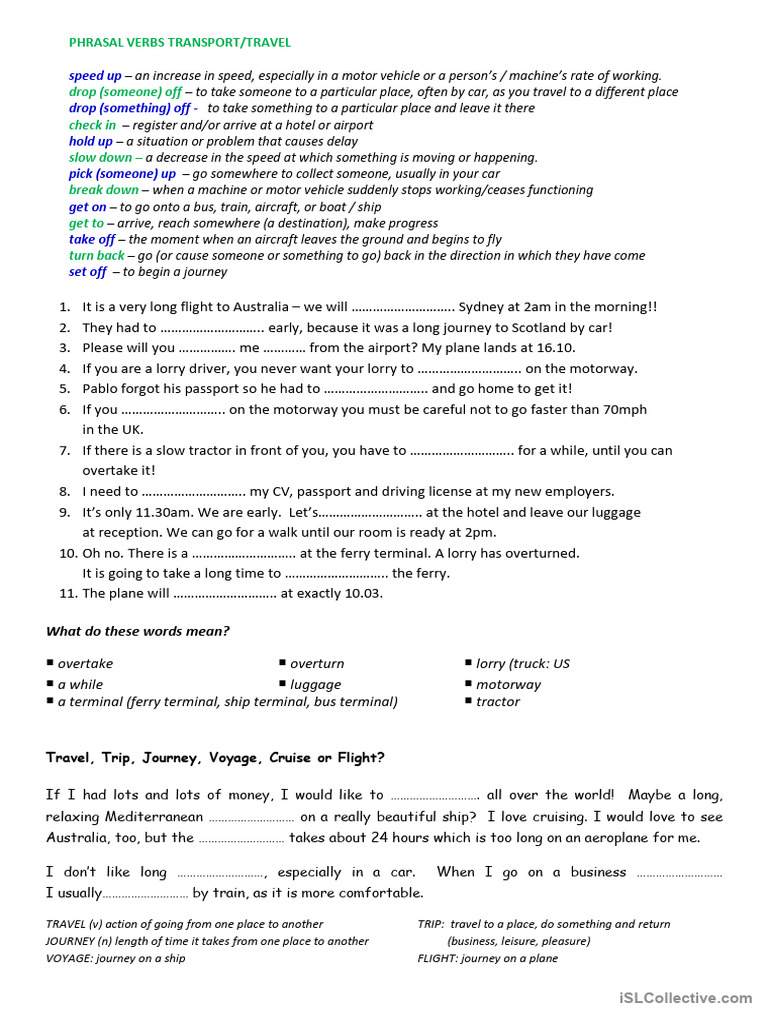 Phrasal Verbs - Transport & Travel | PDF | Transport | Vehicles
