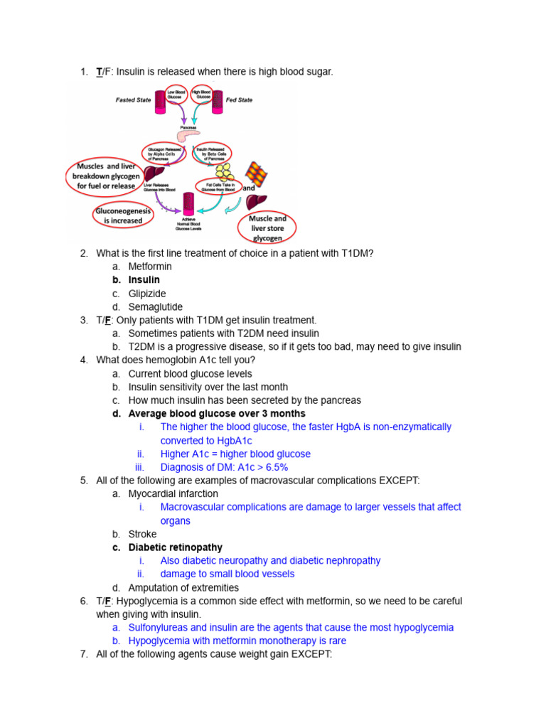 Diabetes Treatment Quiz Questions | PDF | Insulin | Glycated Hemoglobin