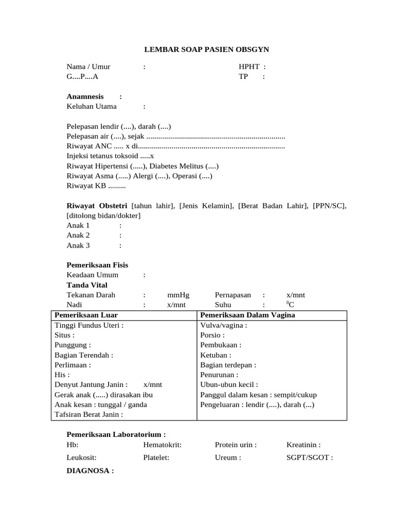 Dokumentips Lembar Soap Pasien Obsgyn | PDF