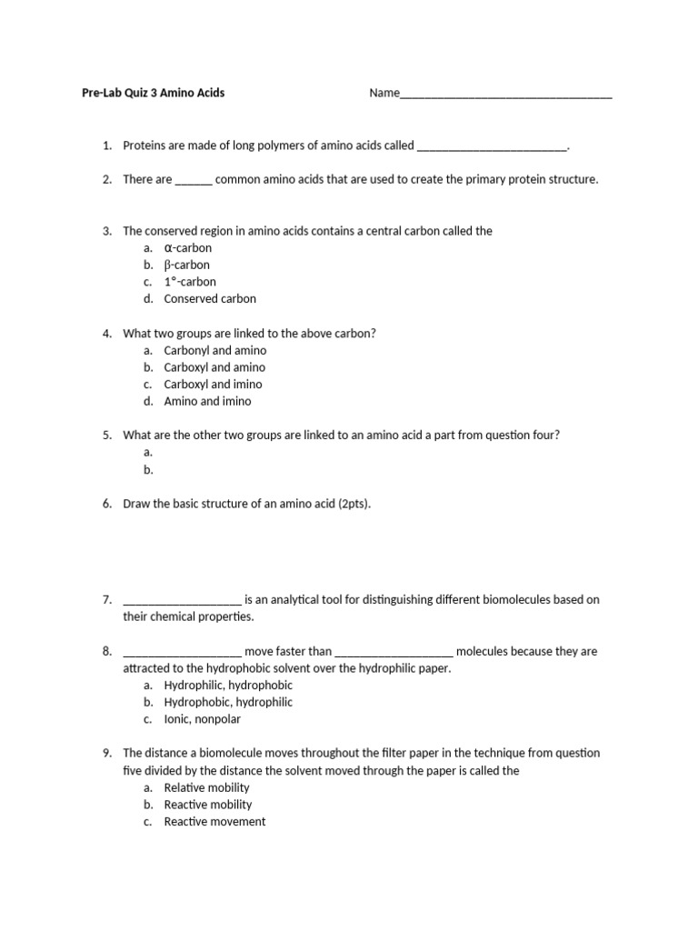 PreLab Quiz 3 Amino Acids | PDF