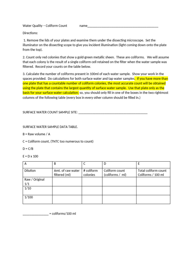 Water Quality Lab Report S'20 | PDF