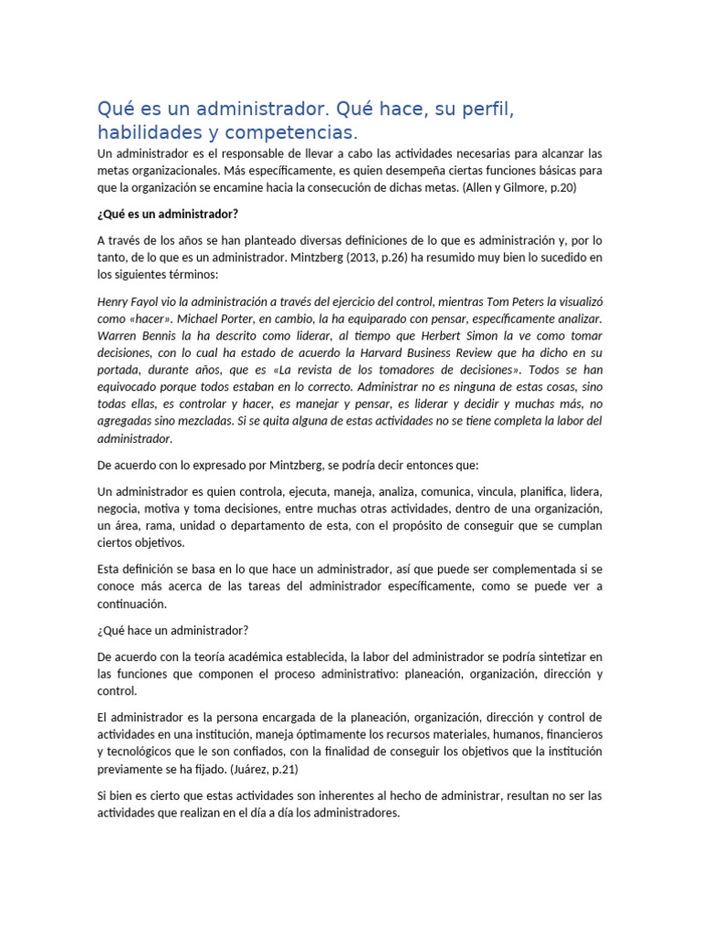 Que Es Una Administador Perfil Habilidades | PDF | Conocimiento | Empleo