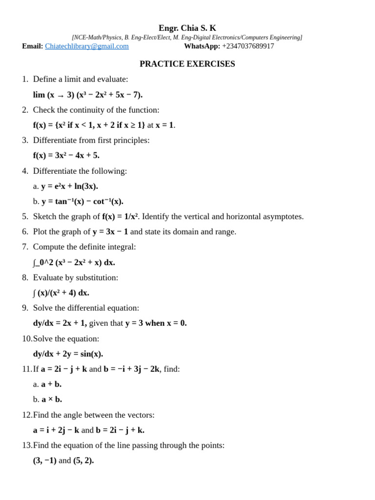 Advanced Mathematics Practice Exercises | PDF | Geometry | Differential ...