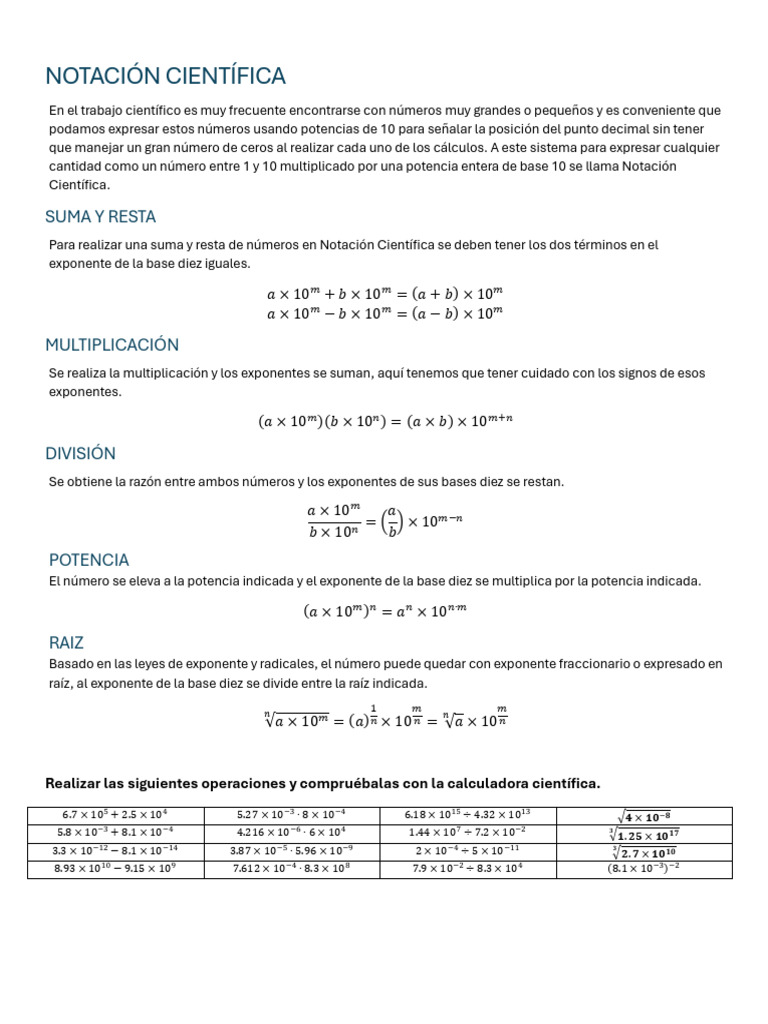 Notación Científica | PDF | Exponenciación | Números