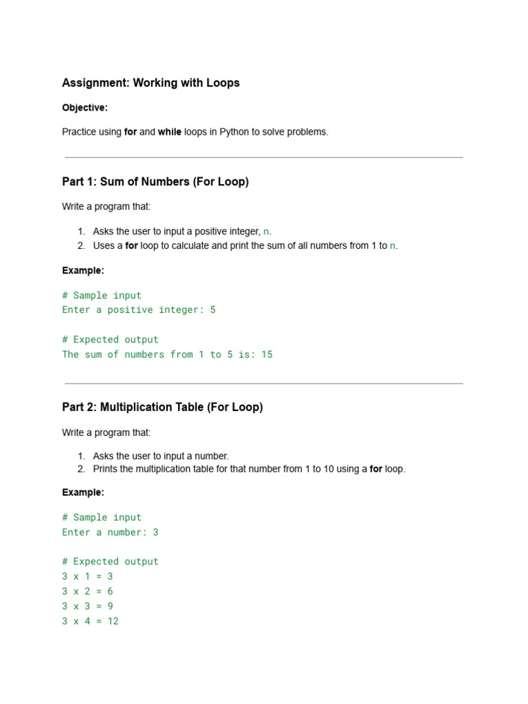 Assignment - Working With Loops | PDF