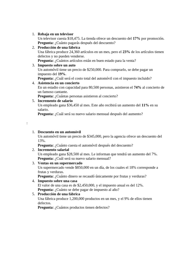 Problemas de Porcentaje | PDF
