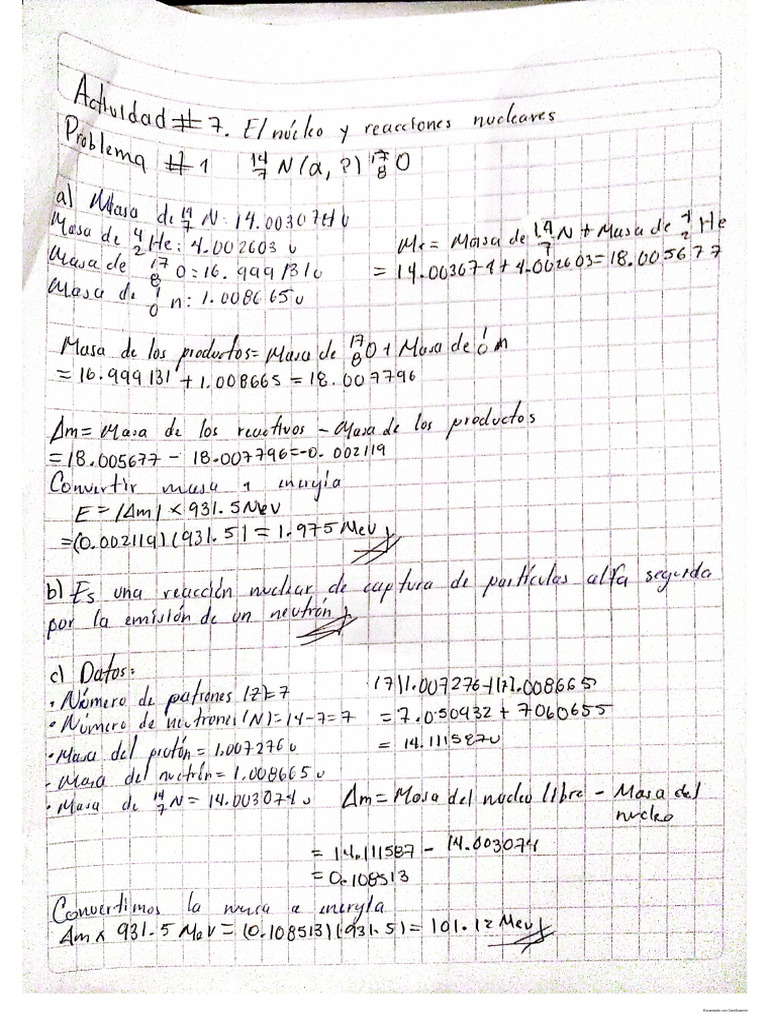ACTIVIDAD 7. EL NÚCLEO Y REACCIONES NUCLEARES | PDF