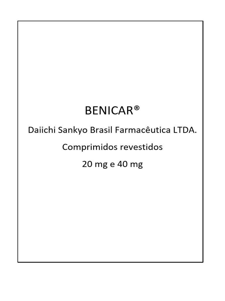 Bula Benicar 40mg Com 30 Comprimidos Daiichi Sankyo 3096 | PDF ...