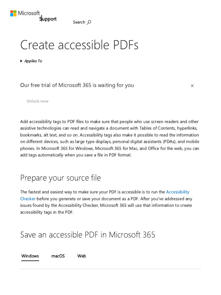 Create accessible PDFs - Microsoft Support | PDF | Tag (Metadata) | Microsoft