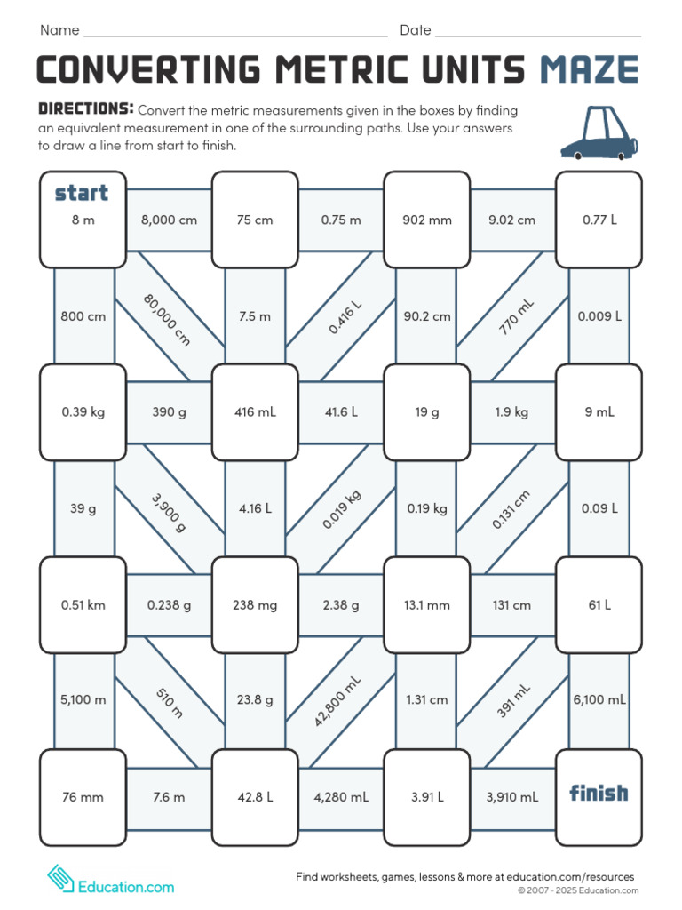Converting Metric Units Maze | PDF