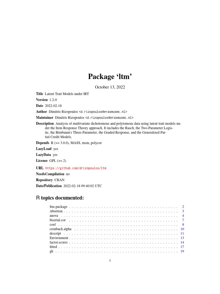 ltm | PDF | Factor Analysis | Statistics