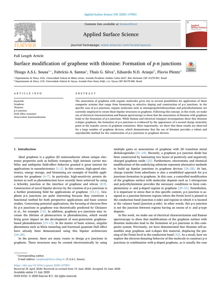 Surface Modification of Graphene With Thionine | PDF | Graphene | Raman ...