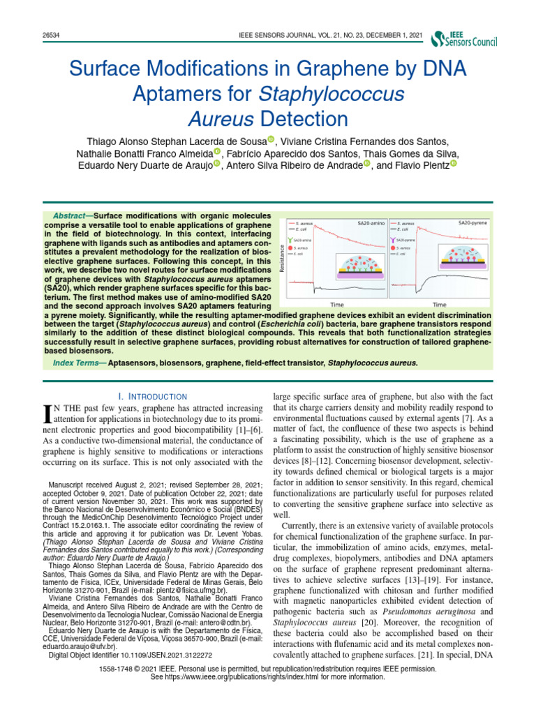 Surface Modifications in Graphene by DNA Aptamers For Staphylococcus ...