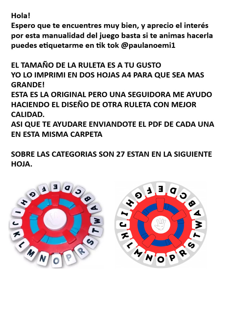 Categorías del juego Basta | PDF