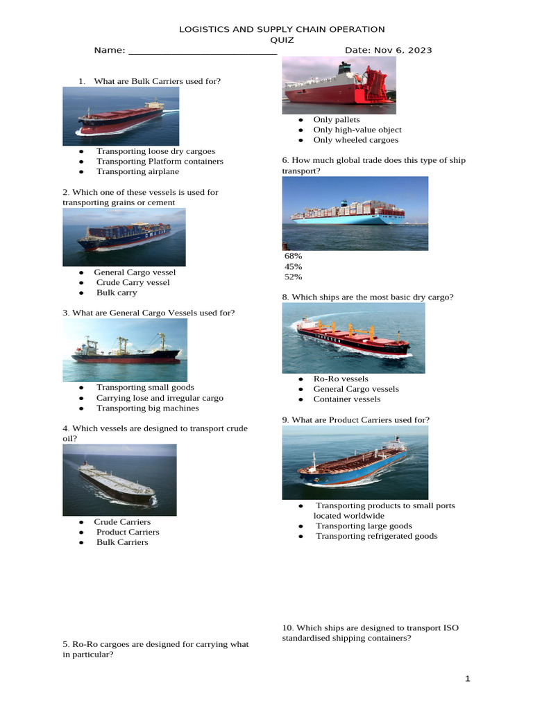 Quiz on the types of Vessel and Cargoes | PDF | Bill Of Lading | Cargo