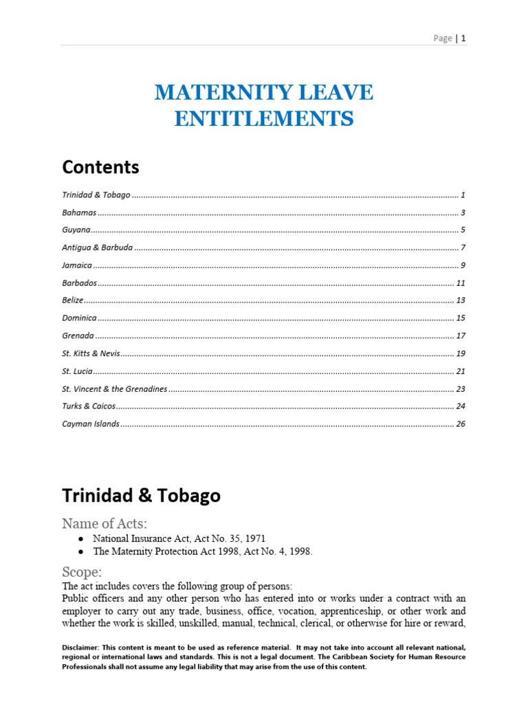 Maternity Leave Entitlements in The Caribbean 29.07.2020 | PDF ...