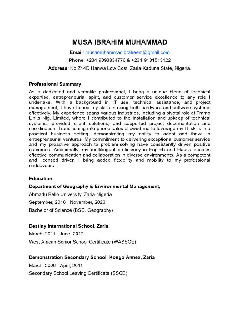 CV Musa Ibrahim Muhammad | PDF | Nigeria