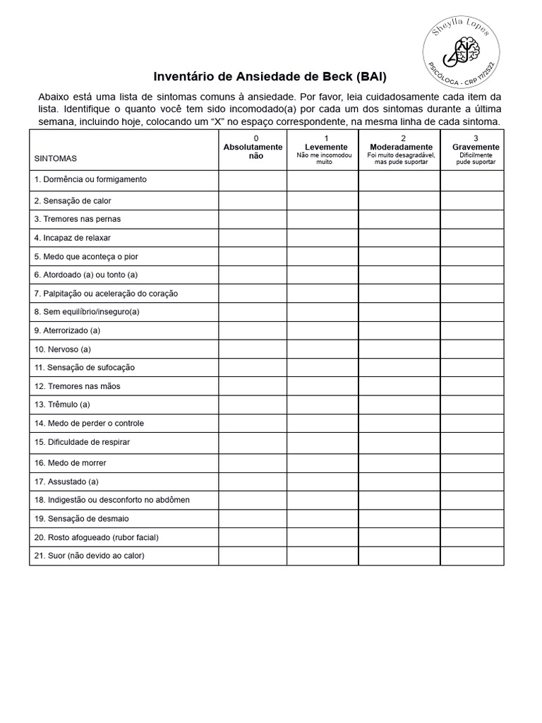 Inventário de Ansiedade de Beck | PDF