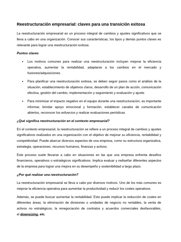 Claves para una reestructuración empresarial | PDF | Bancos | Business
