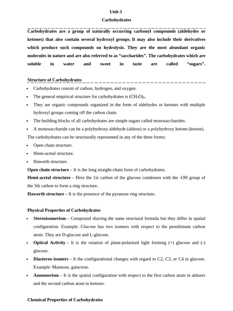Carbohydrates Notes | PDF | Carbohydrates | Glucose