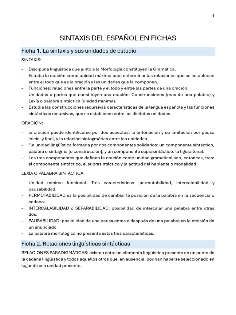 Sintaxis I. Resumen | PDF | Verbo | Sintaxis