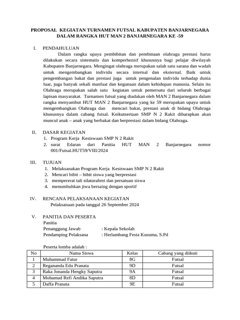 Proposal Kegiatan Lomba Futsal | PDF