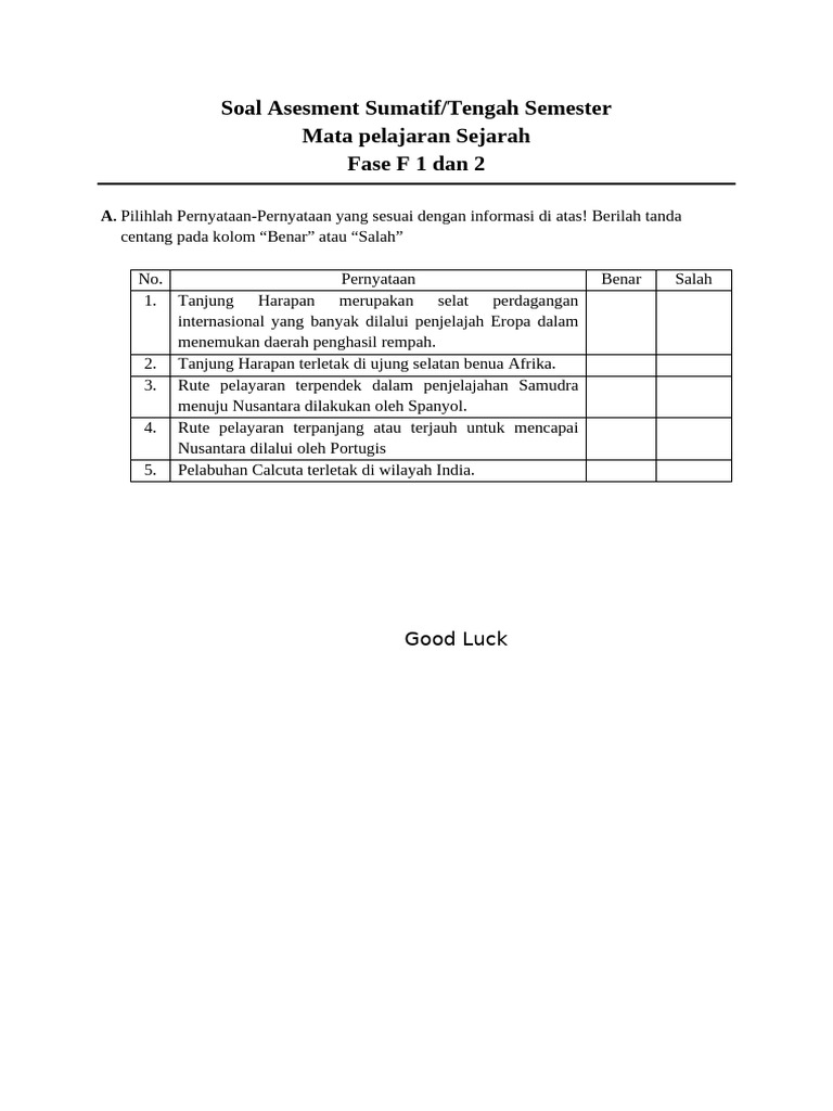 Soal Asesment Sumatif Sejarah Kelas 11 | PDF