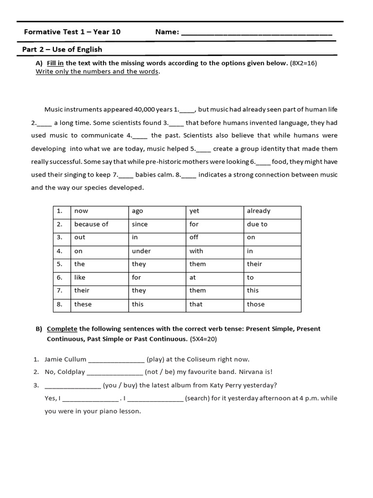 Year 10 - Formative Test 1 (Oct.24) Final Version | PDF | Second ...