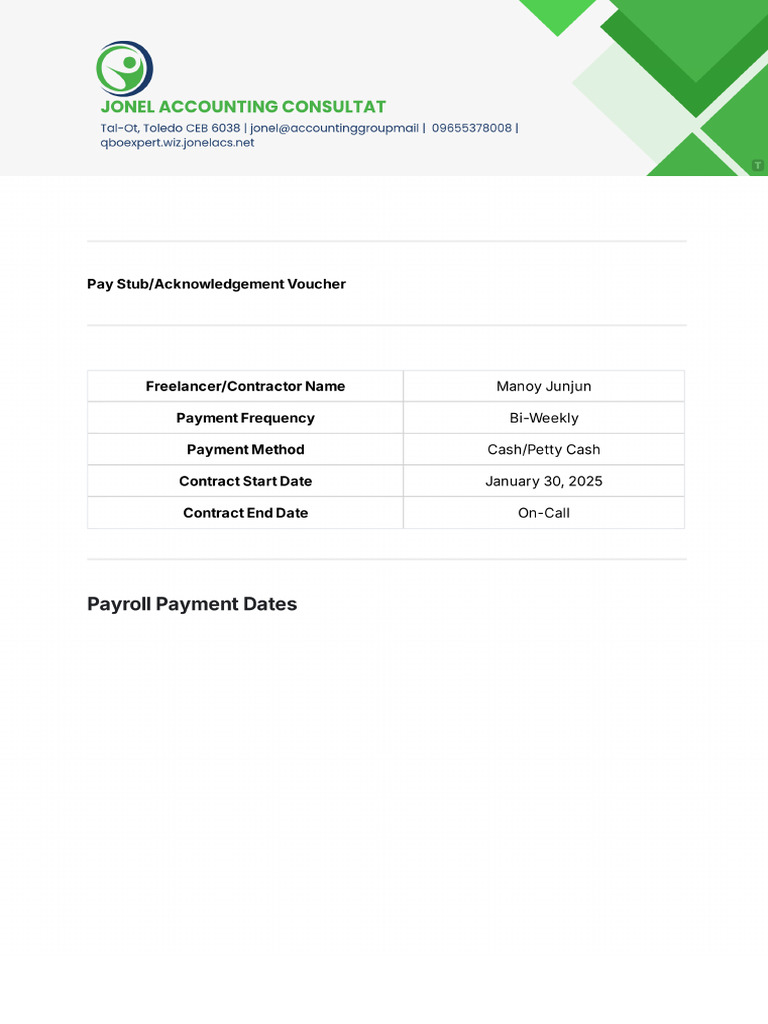 Freelancer/Contractor Payroll Schedule Template | PDF