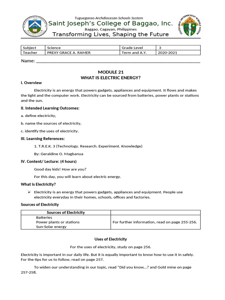 module 21 science 3 | PDF | Electricity