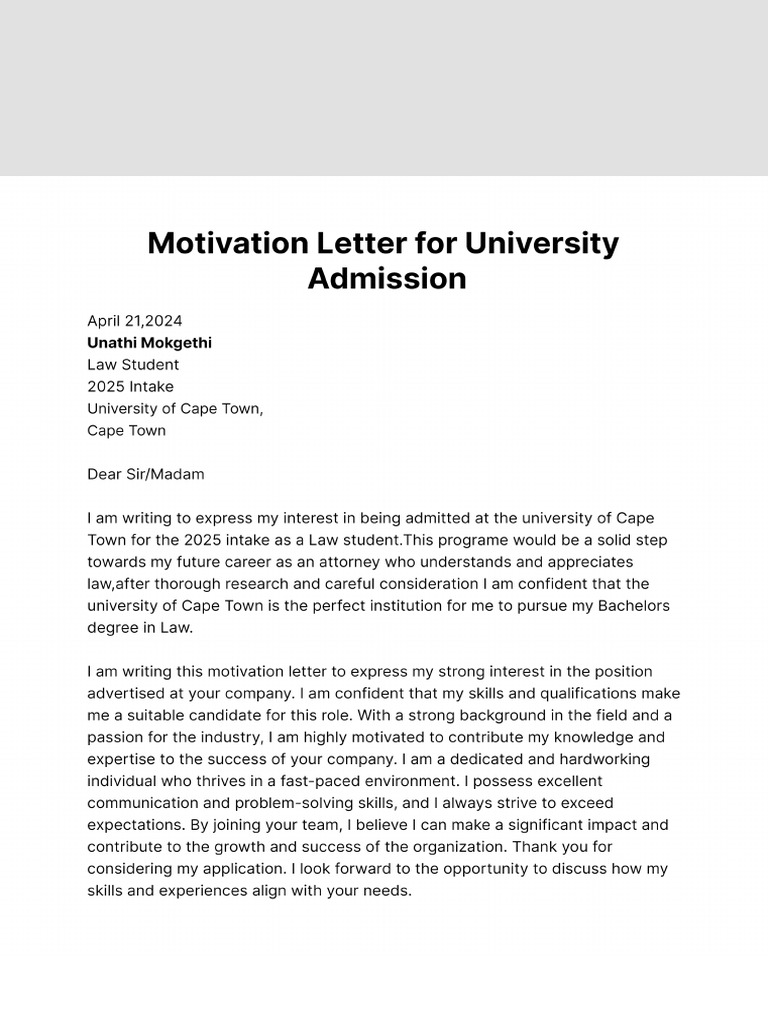 Motivation Letter | PDF