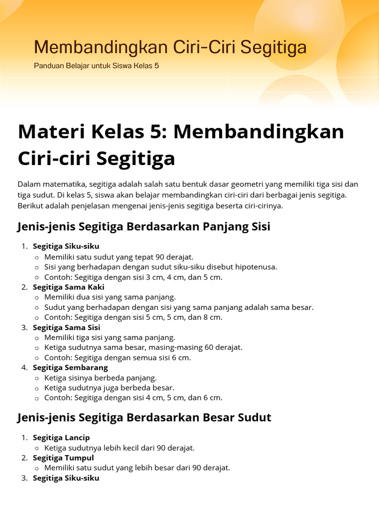 Ciri-Ciri Segitiga untuk Kelas 5 | PDF