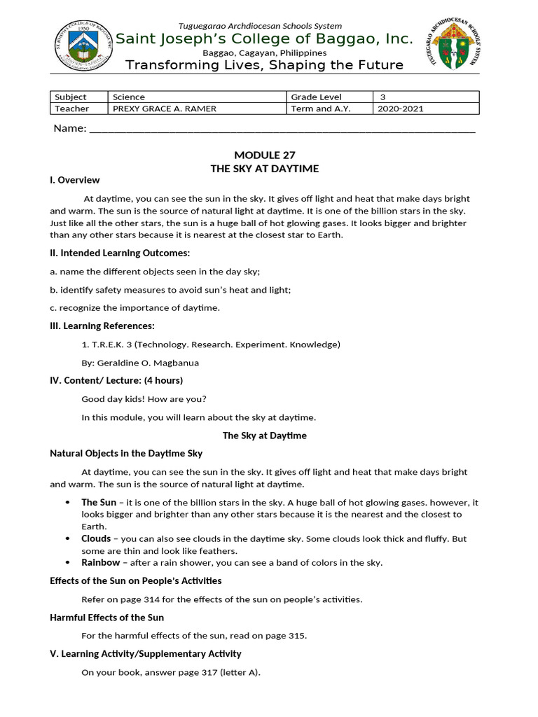 module 27 science 3 | PDF | Sky | Cloud