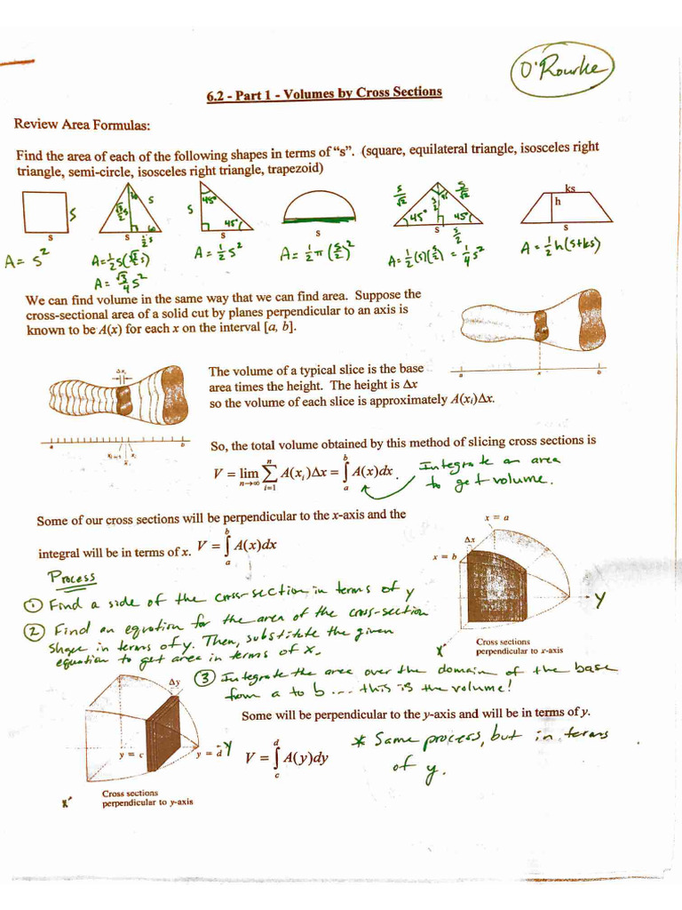 6.2 - Part 1 Notes - Volumes by Cross Sections | PDF