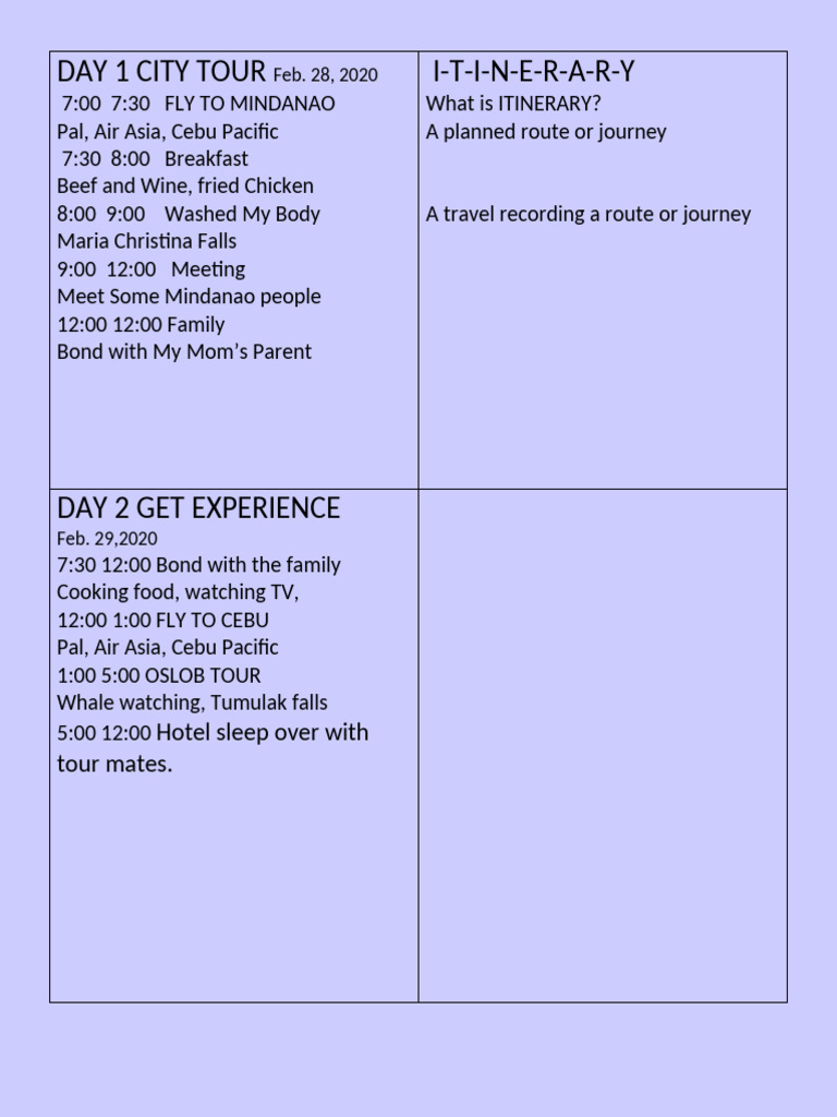 Godwin Flores Itinerary | PDF