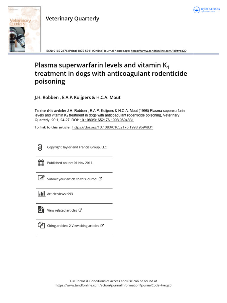 Plasma Superwarfarin Levels and Vitamin K1 Treatment in Dogs With ...