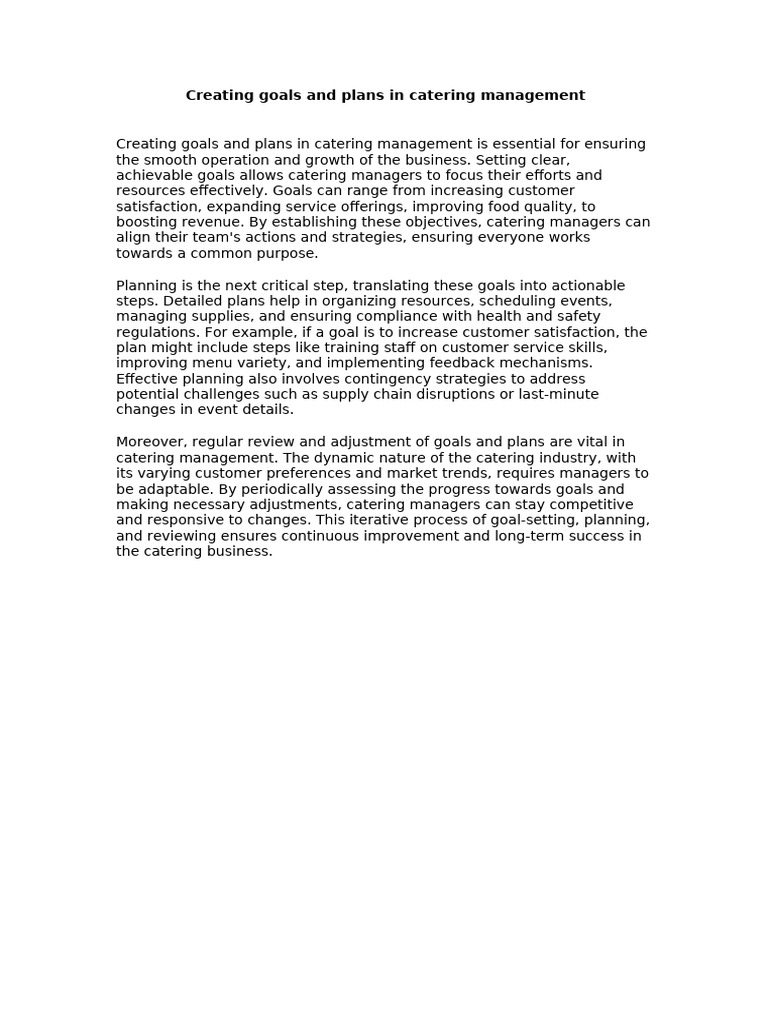 Effective Goal Setting in Catering Management | PDF