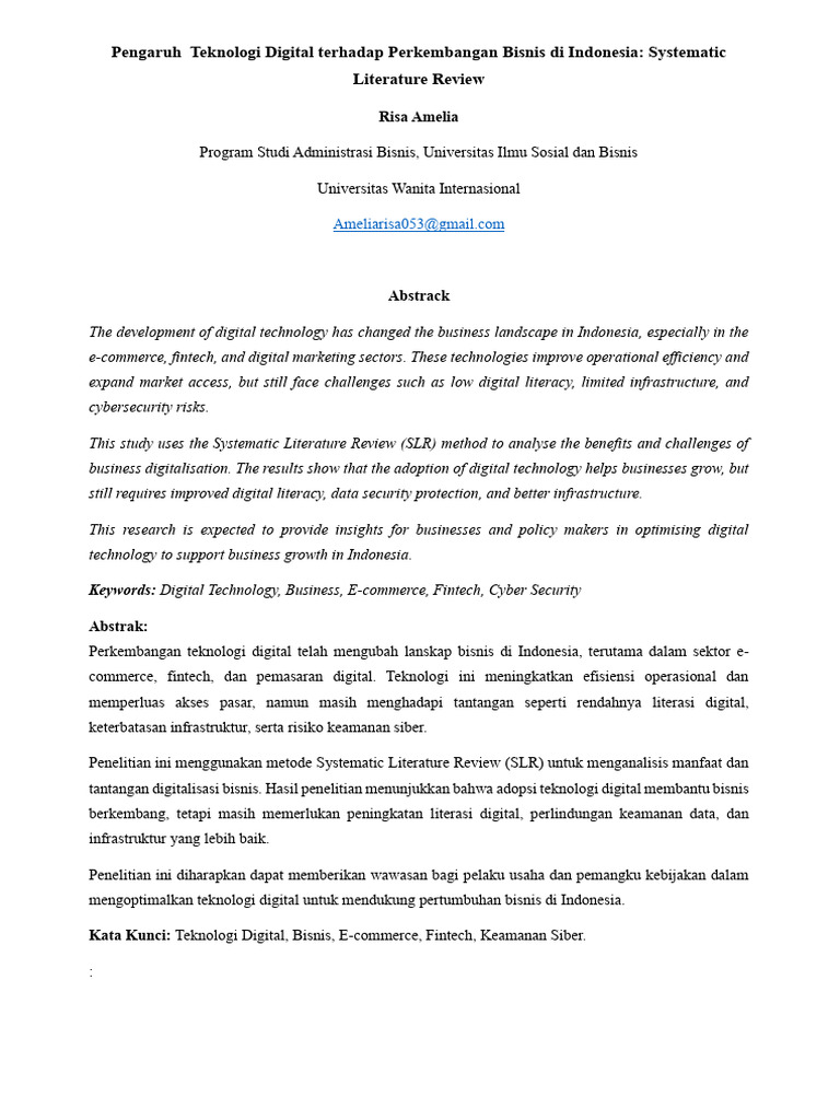Pengaruh Teknologi Digital Terhadap Perkembangan Bisnis Di Indonesia SLR - Risa AMelia ...