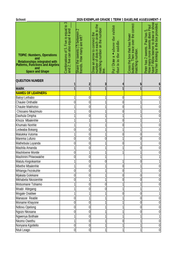 Gr1-3 Term 1 Baseline Assessment Recording Sheets 2025 | PDF
