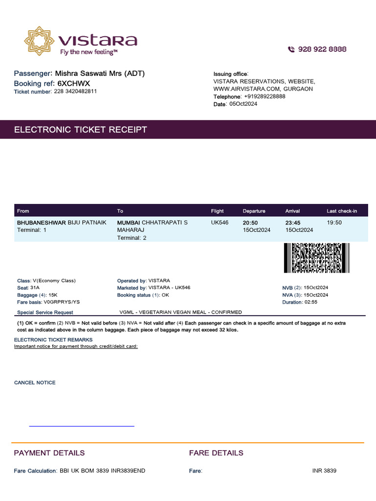 Your Electronic Ticket-EMD Receipt (2) | PDF | Business Class | Fee
