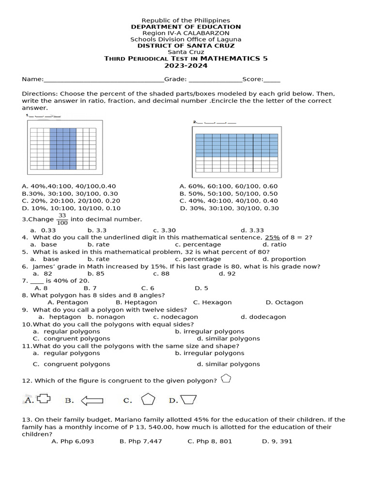 MATH-GRADE-5-3RD-QUARTER | PDF | Circle | Shape