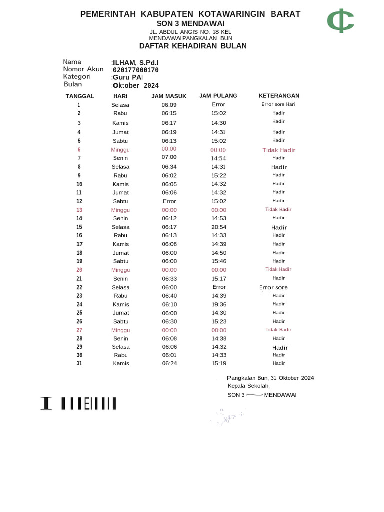 Absen Okt 2024 | PDF