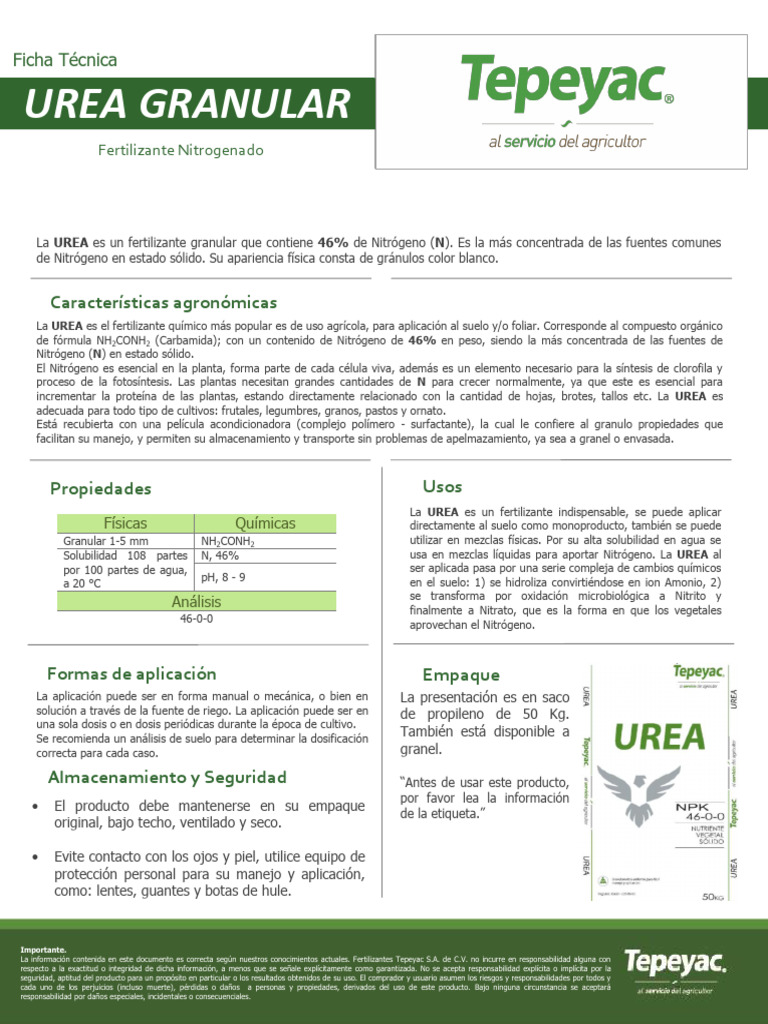 Ficha Tecnica Urea Granular | PDF | Urea | Fertilizante