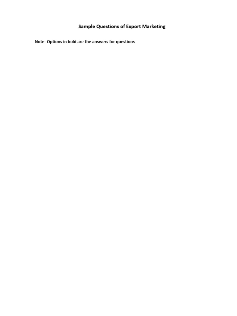 Export Marketing Sample Questions Guide | PDF | Exports | World Trade ...
