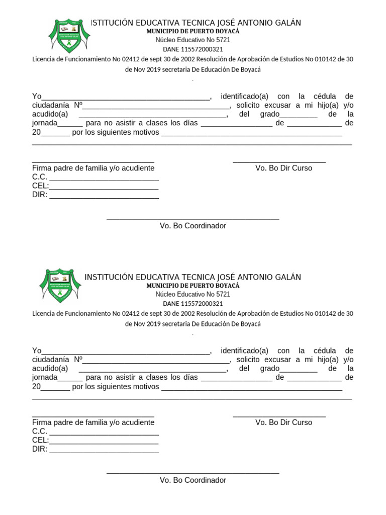 Formulario de Excusa Escolar | PDF