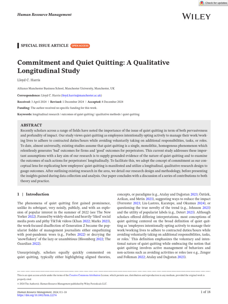 TQ1 HRM - 2024 - Harris - Commitment and Quiet Quitting A Qualitative ...