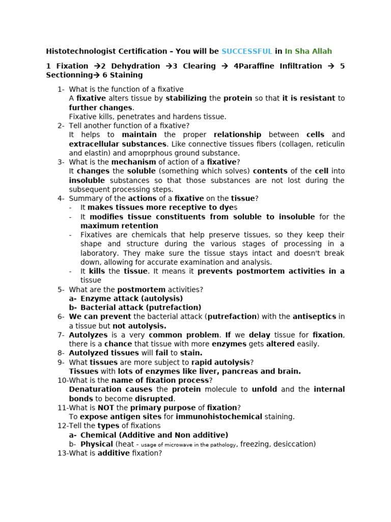 Histotehcnologsit Certification | PDF | Fixation (Histology) | Staining